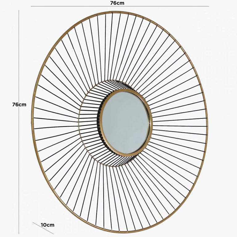 Gold Metal Wall Art With A Round Mirror 76cm | Picture Perfect Home