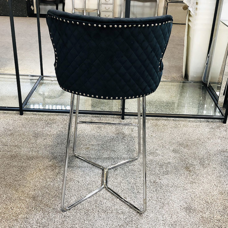 Aubrey Black Velvet Bar Stool With Studded Detail And Chrome Legs ...