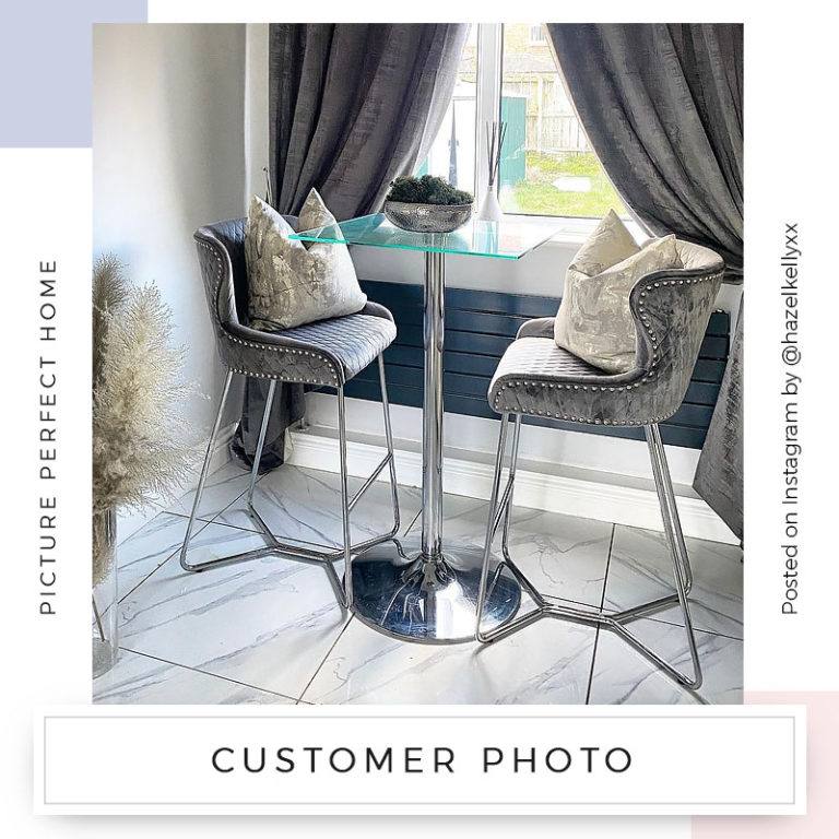 Aubrey Grey Velvet Bar Stool With Studded Detail And Chrome Legs ...