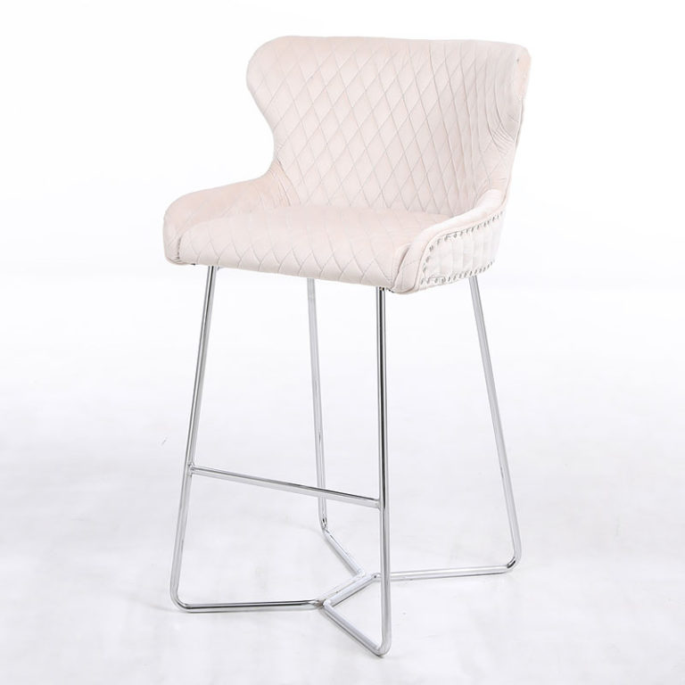 Aubrey Black Velvet Bar Stool With Studded Detail And Chrome Legs ...