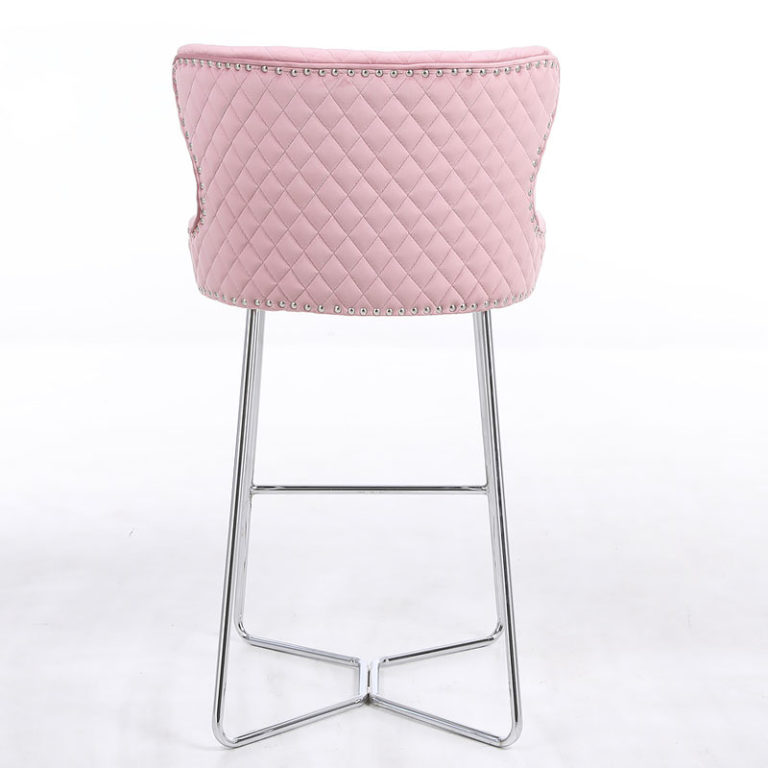 Aubrey Pink Velvet Bar Stool With Studded Detail And Chrome Legs ...