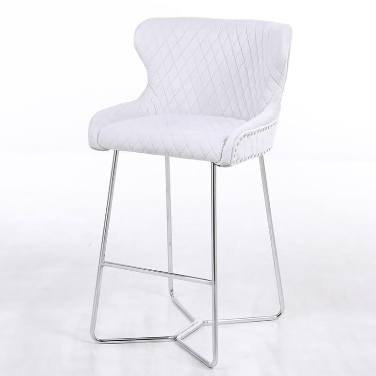 Aubrey Grey Velvet Bar Stool With Studded Detail And Chrome Legs ...