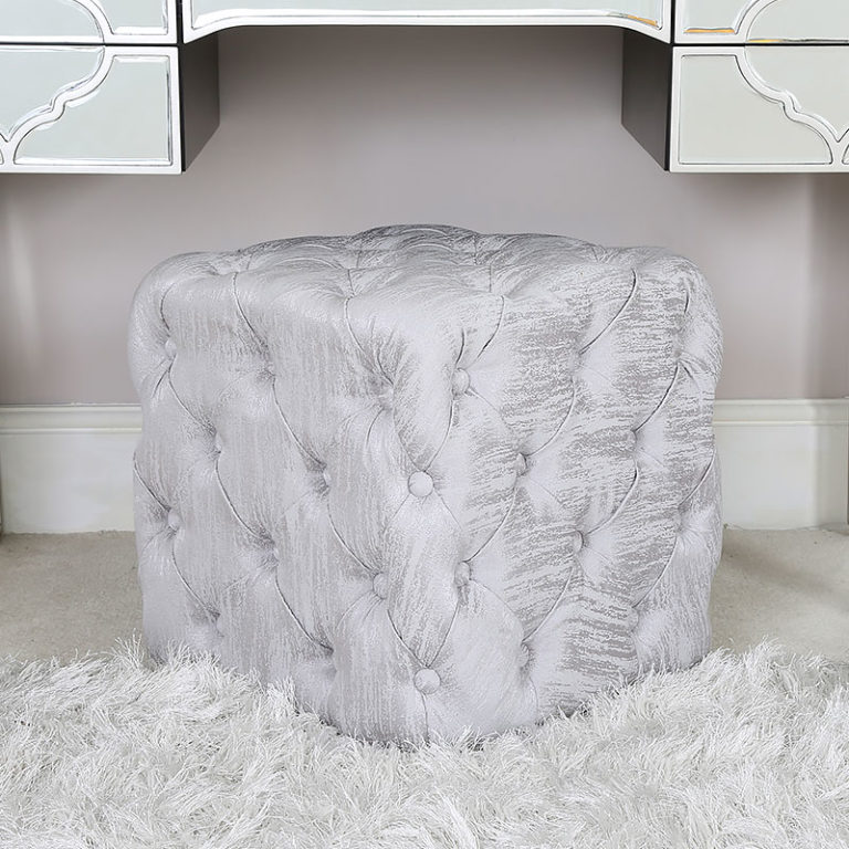 Grey Velvet And Stainless Steel Round Storage Ottoman Stool | Picture ...