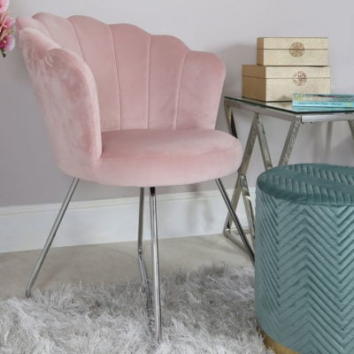 Light Pink Velvet Shell Back Dining Chair Armchair With Chrome Legs ...