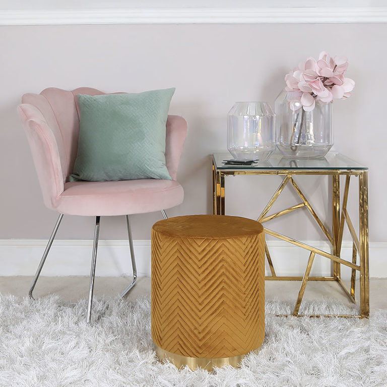 Blush Pink Round Velvet Storage Stool In Plush Fabric | Picture Perfect ...