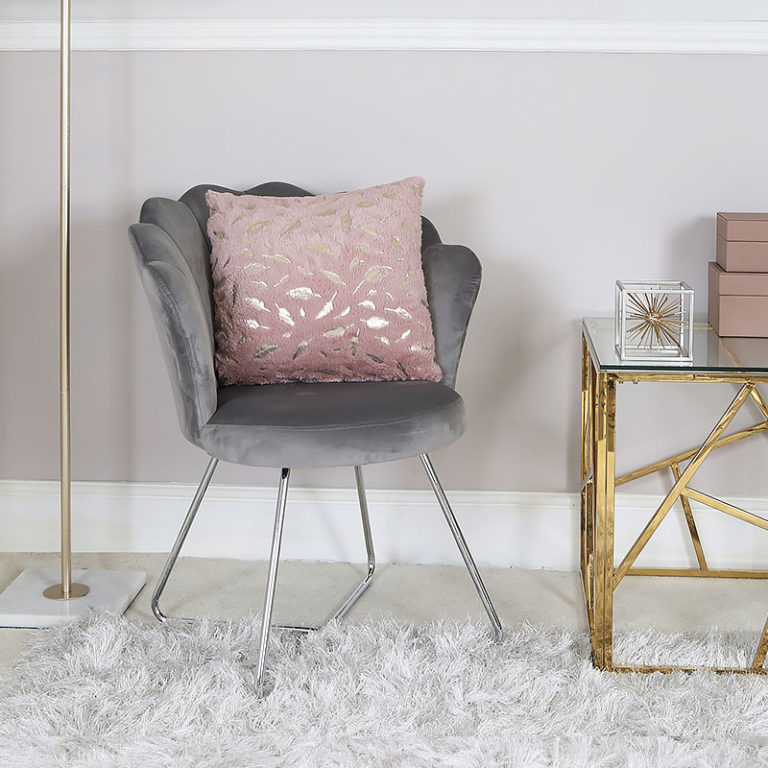 Silver Grey Velvet Shell Back Dining Chair Armchair With Chrome Legs ...