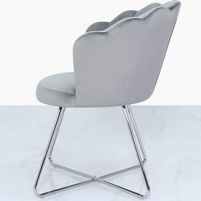 Silver Grey Velvet Shell Back Dining Chair Armchair With Chrome Legs ...