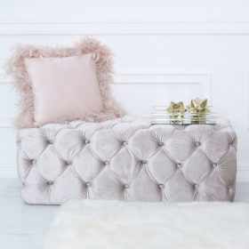 Curved Pink Upholstered Velvet Bedroom Bench | Picture Perfect Home