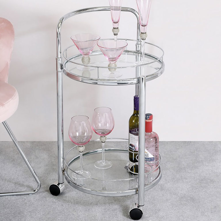 Bailey Drinks Trolley With Circular Gold Frame And Clear Glass Shelves ...