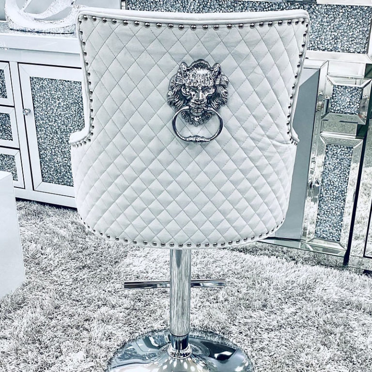 Camilla Silver Velvet And Chrome Bar Stool With A Lion Ring Knocker ...