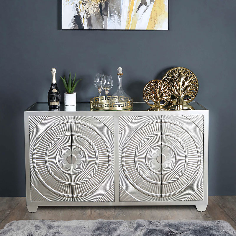 Octavia Champagne 4 Door Sideboard With Mirrored Sides And Top ...