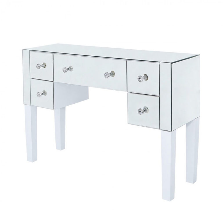 Victoria Mirrored 5 Drawer Dressing Table With White Gloss Legs ...