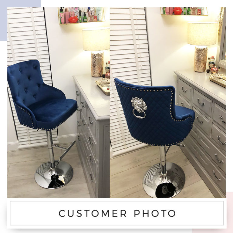 Camilla Navy Blue Velvet And Chrome Bar Stool With A Lion Ring Knocker ...