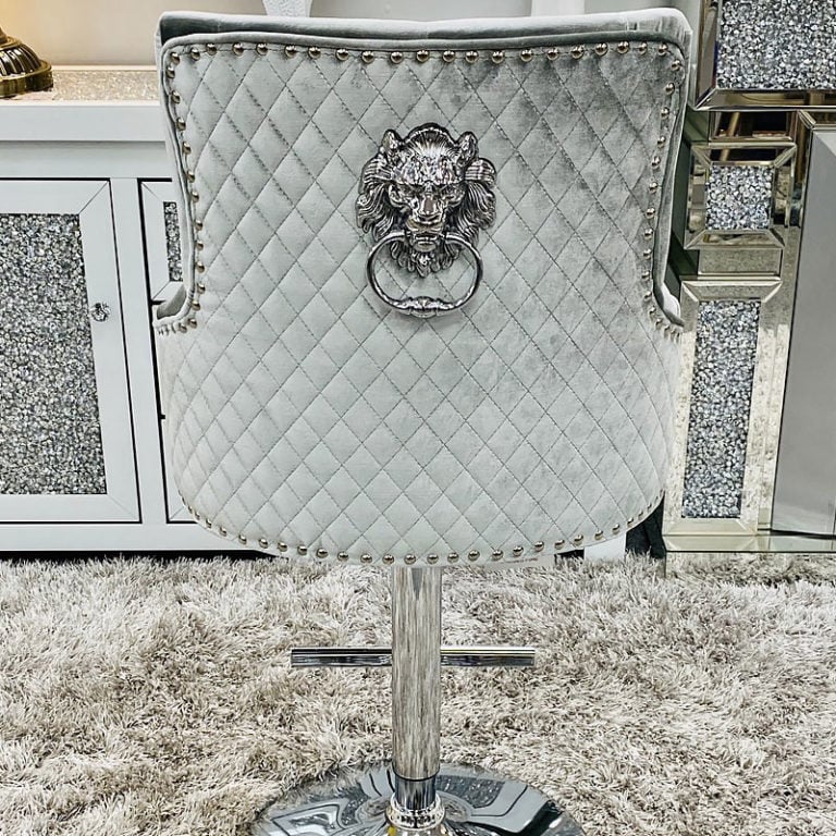 Camilla HQ Silver Velvet And Chrome Bar Stool With Lion Ring Knocker ...