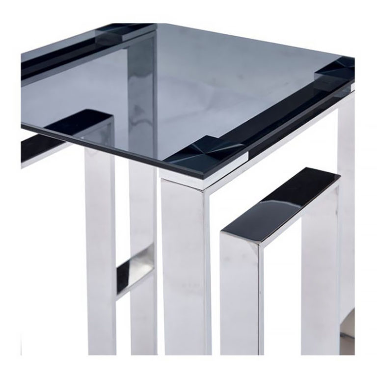 Plaza Stainless Steel Smoked Glass Telephone Side End Table | Picture ...