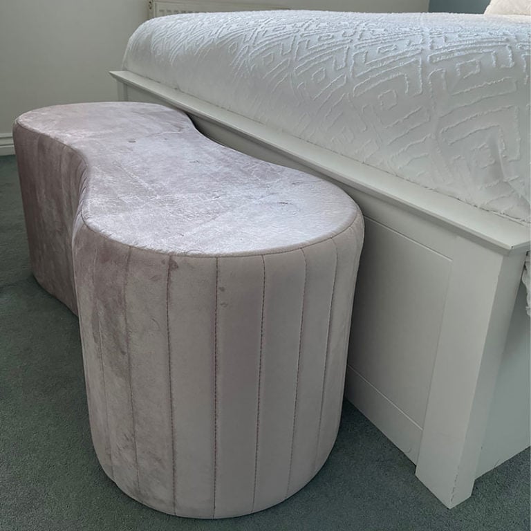 Curved Pink Upholstered Velvet Bedroom Bench | Picture Perfect Home