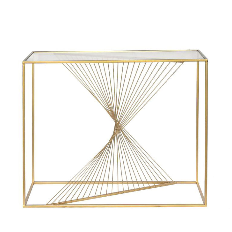 Ava Gold Metal And Clear Glass Console Table With Unique Design ...