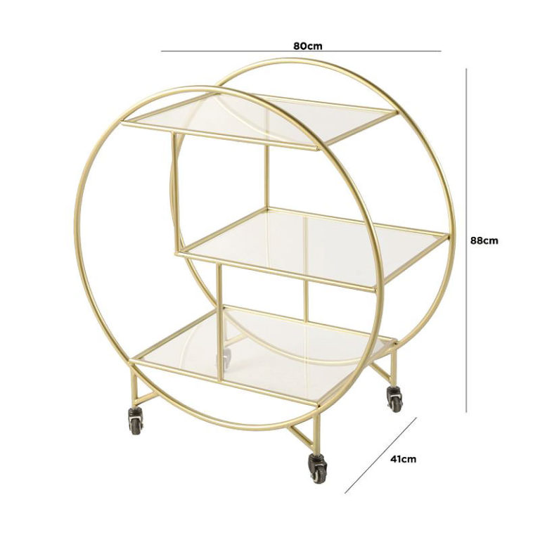 Lennox Gold and Clear Glass 3 Tier Round Drinks Trolley Display Unit ...