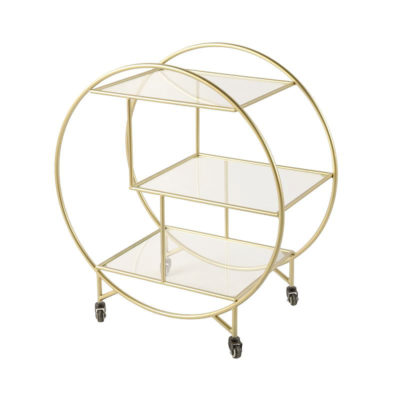 Bailey Drinks Trolley With Circular Gold Frame And Clear Glass Shelves ...