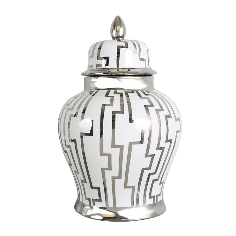 Large Silver Chrome Effect Ceramic Ginger Jar Vase Home Decoration ...