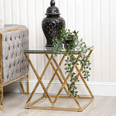 Colton Gold Metal And Glass End Side Display Table | Picture Perfect Home