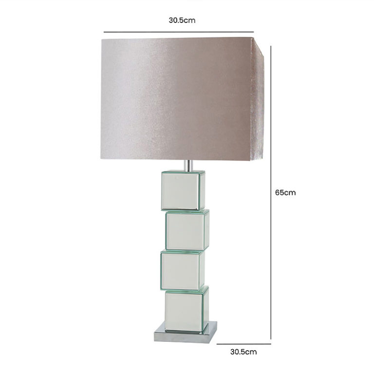 Mirrored Cube Design Table Lamp with Champagne Velvet Shade | Picture ...