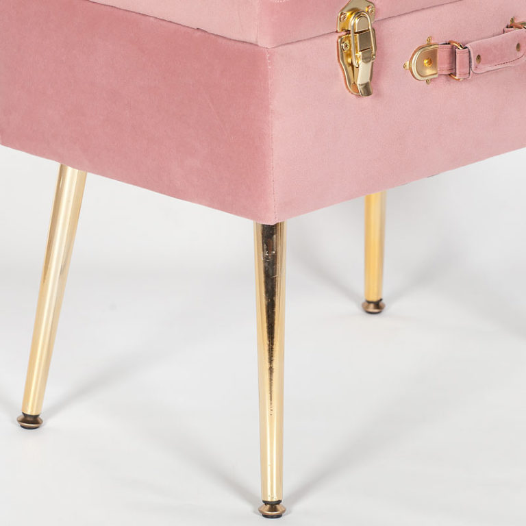 Pink Velvet Suitcase Storage Stool With Gold Legs And Gold Latches ...