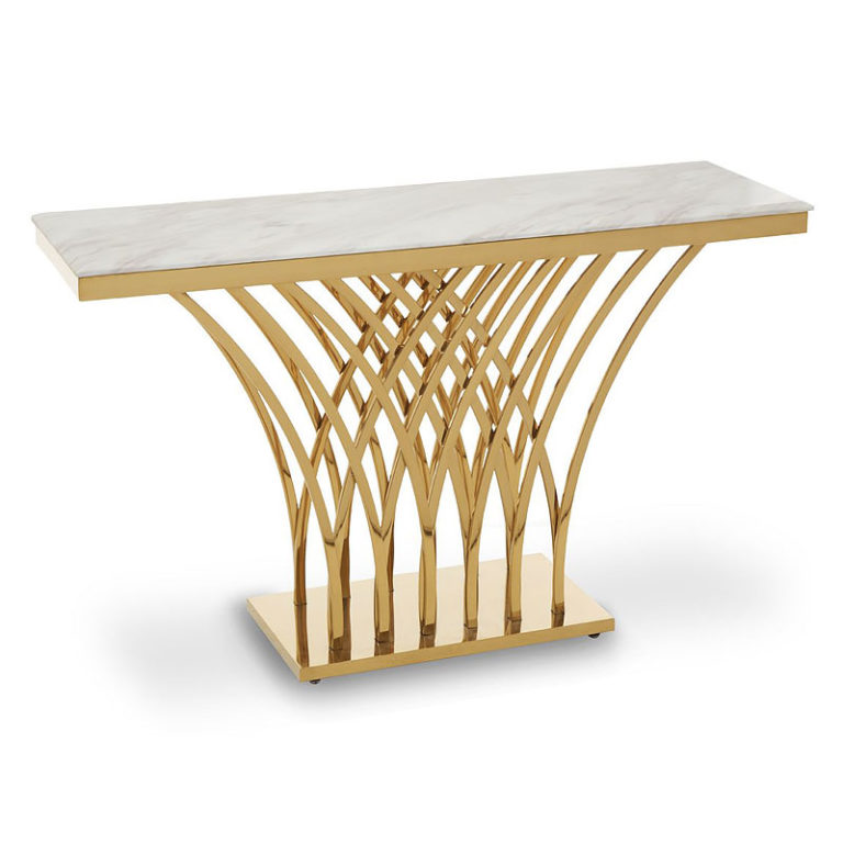 Premium Labyrinth Design Gold Metal And White Marble Console Table ...