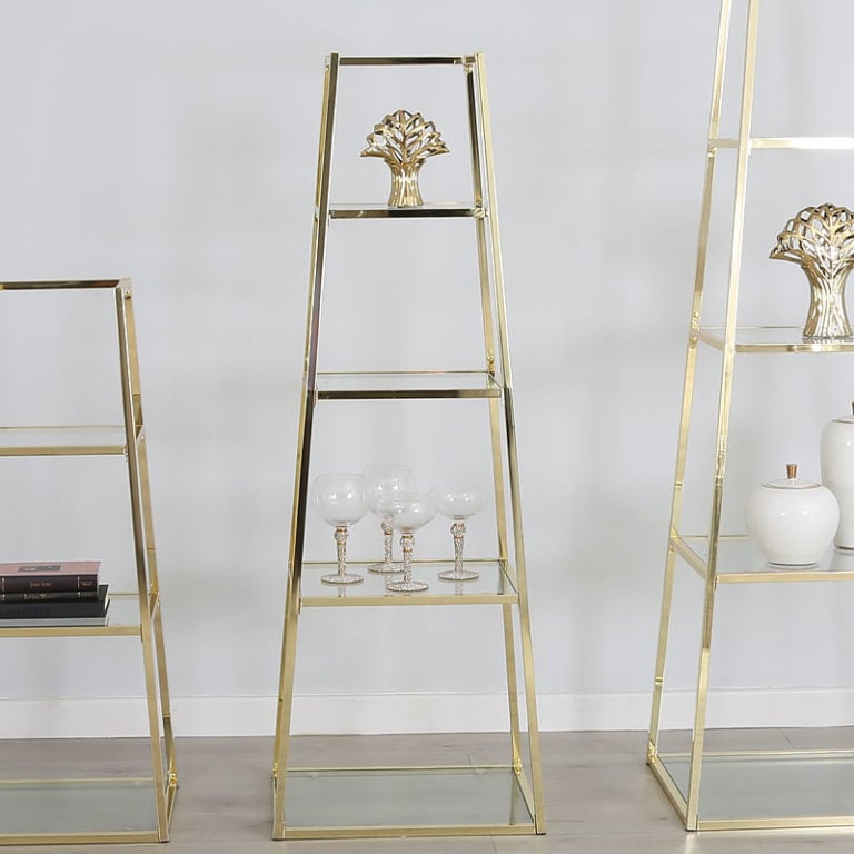 Otis Medium Gold Metal and Glass Ladder Style Shelving Display Unit ...