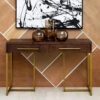 Acacia Wood And Brass Console Table With Engraved Herringbone Pattern ...