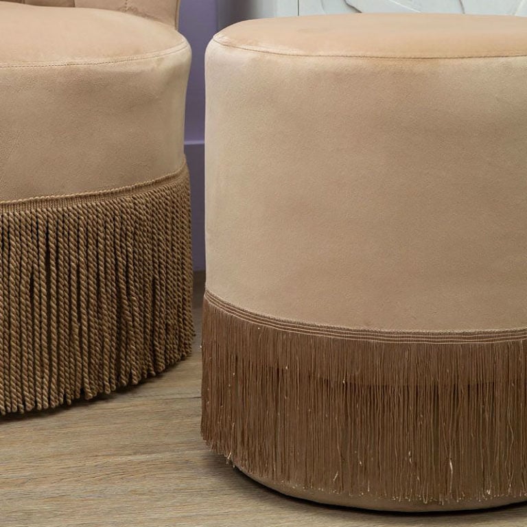 Mink Velvet Stool Pouffe Footstool With Tassels | Picture Perfect Home