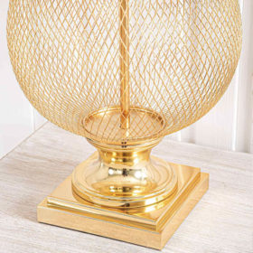Round Gold Wire Mesh Table Lamp With A Champagne Gold Satin Shade 78cm ...