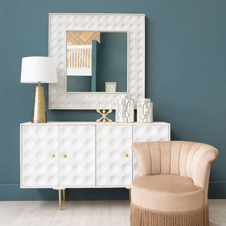 White Mango Wood Wall Mirror With Indented Circles Design 110cm ...