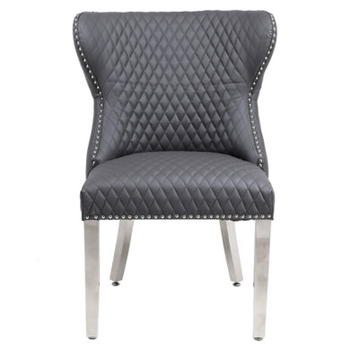 Set Of 2 Diana Hudson Grey PU Leather Wide Dining Chairs With Lion Ring ...