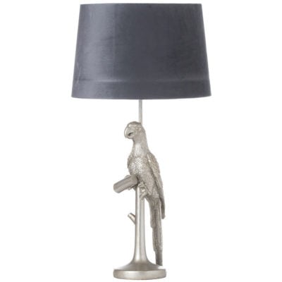 Antique Silver Parrot Table Lamp with Grey Velvet Shade | Picture ...