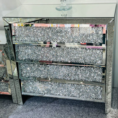 Diamond Crush Mirrored Angled 4 Drawer Chest Of Drawers Cabinet ...