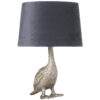 Silver Duck Goose Table Lamp With Grey Velvet Shade | Picture Perfect Home