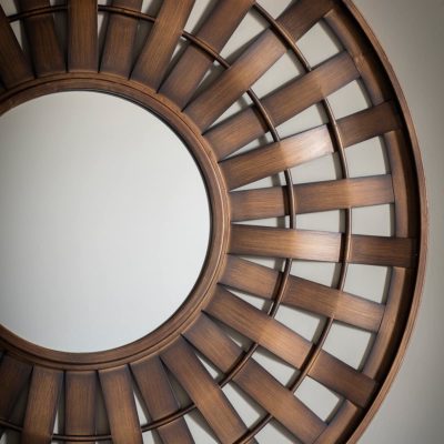 Mitcham Round Rustic Metal Woven Bronze Wall Mirror 92cm | Picture ...
