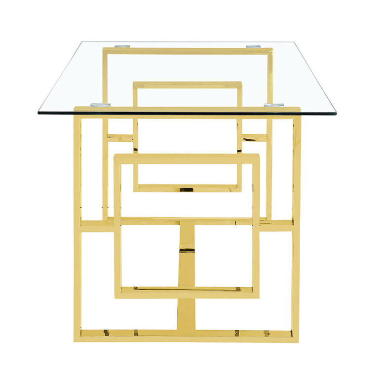 Plaza Gold Contemporary Gold Metal And Clear Glass Dining Table ...