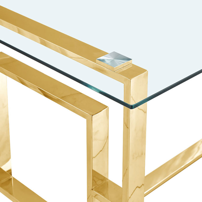 Plaza Gold Contemporary Gold Metal And Clear Glass Dining Table ...