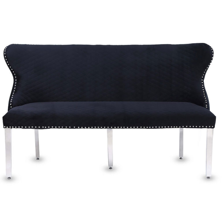 Diana Black Velvet And Chrome Dining Bench With Lion Ring Knocker ...