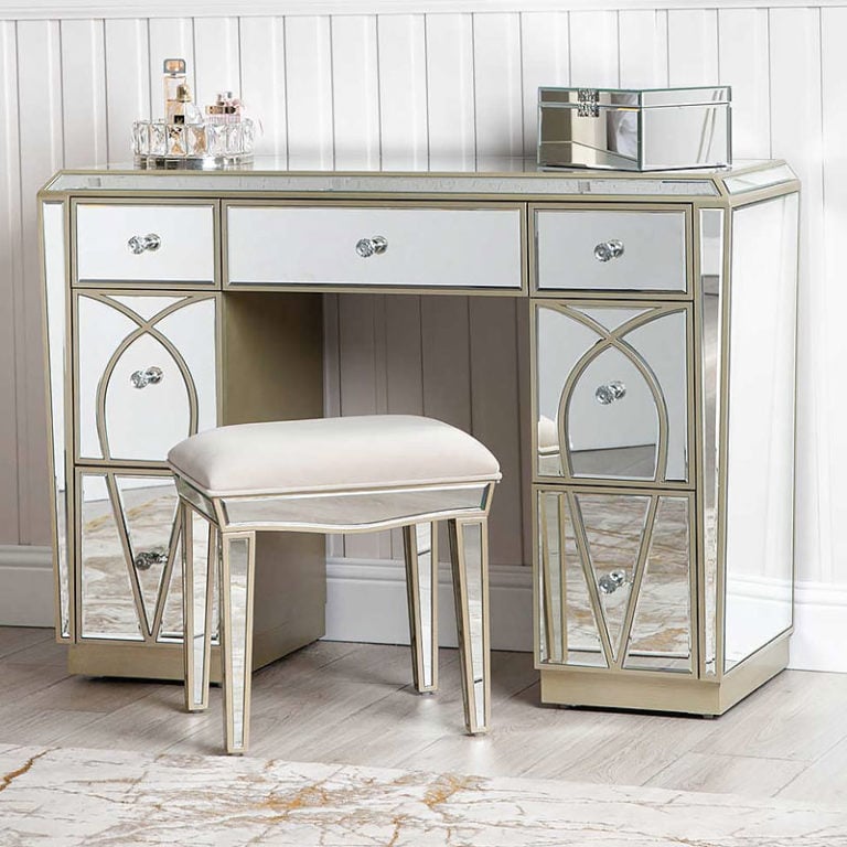 Venetia Mirrored Champagne Gold 7 Drawer Dressing Table Vanity Table | Picture Perfect Home