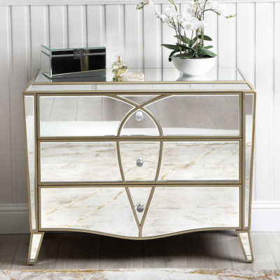 Mallory Champagne Gold Mirrored 7 Drawer Dressing Table | Picture ...