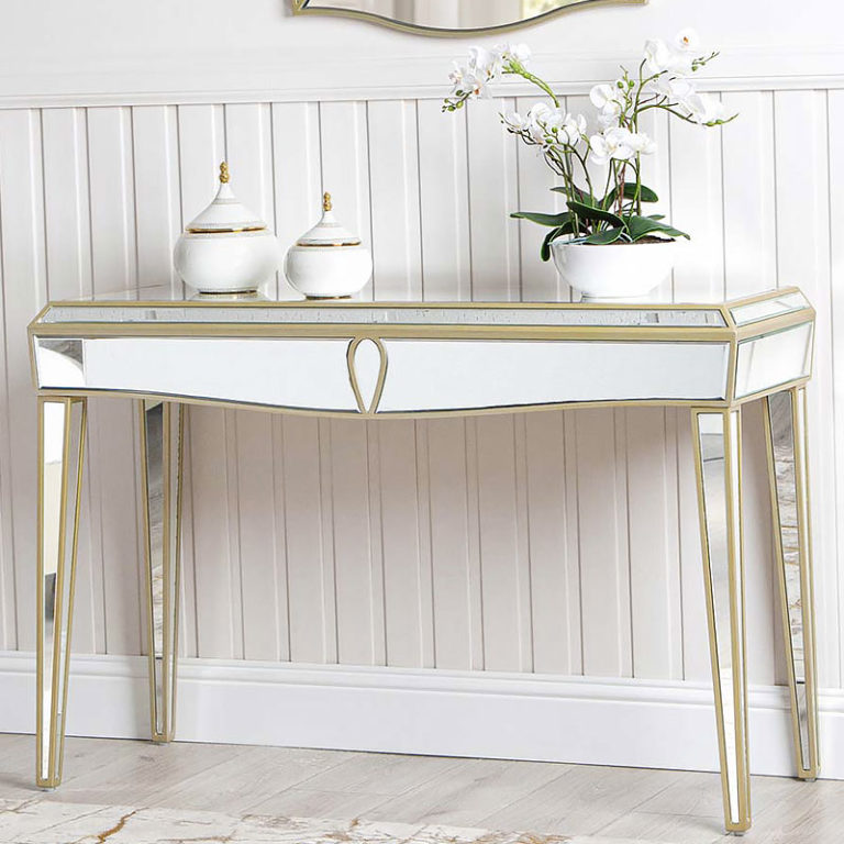 Mallory Champagne Gold Mirrored Console Table Hallway Table | Picture ...