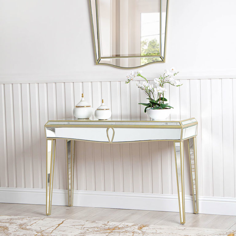 Mallory Champagne Gold Mirrored Console Table Hallway Table | Picture ...