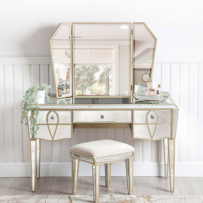 Mallory Champagne Gold Trifold Dressing Mirror Vanity Mirror | Picture ...