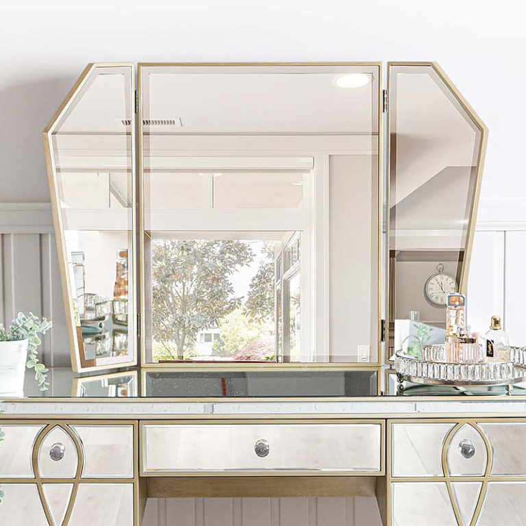 Mallory Champagne Gold Trifold Dressing Mirror Vanity Mirror | Picture ...