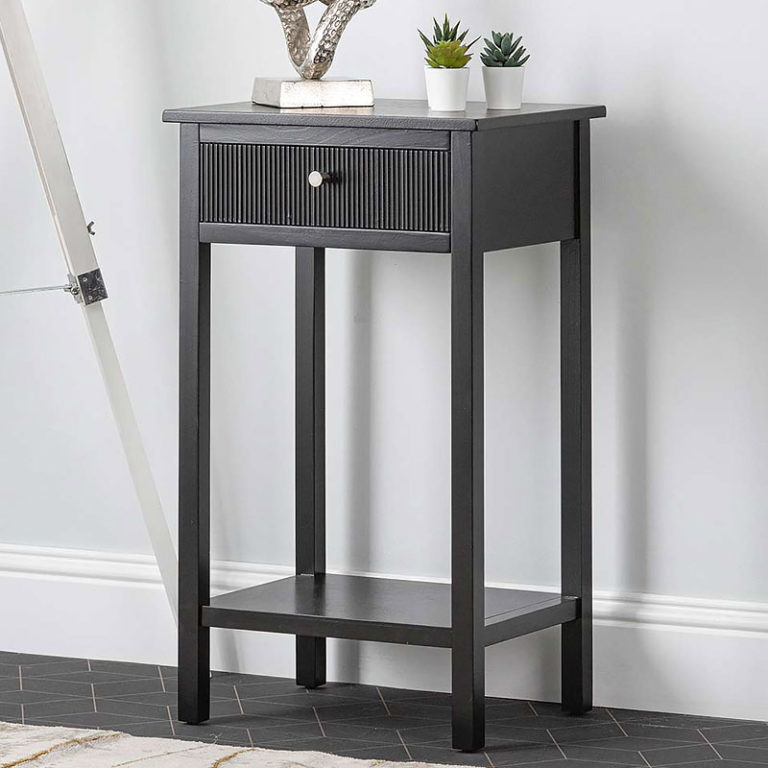 Ebony Black Wood 1 Drawer Telephone Side End Table | Picture Perfect Home