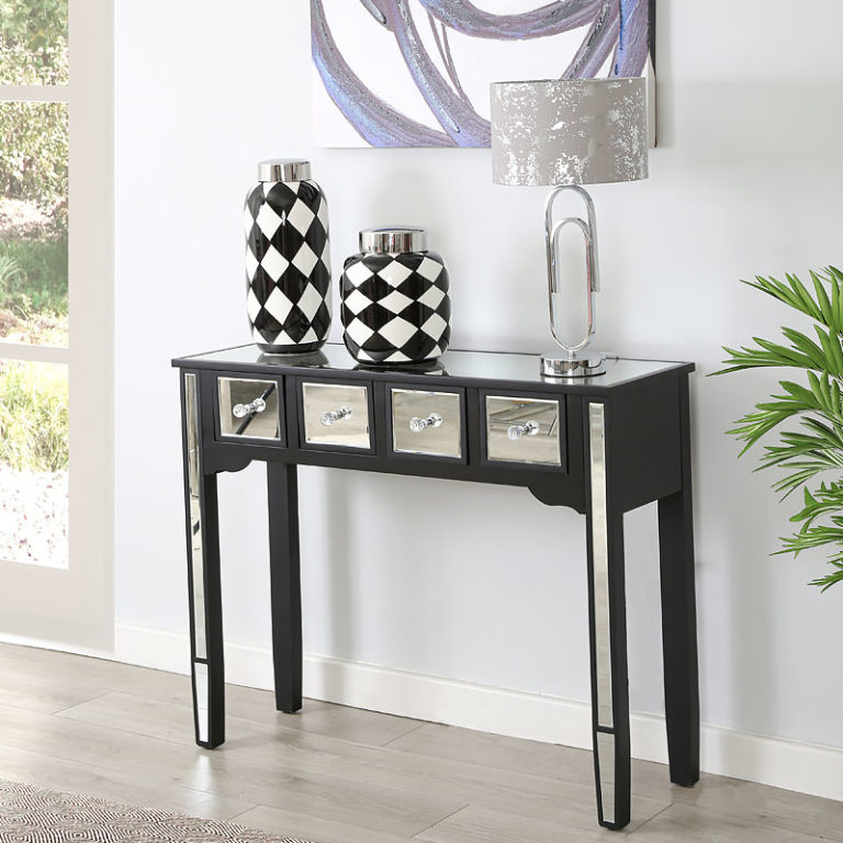 Georgia Black Mirrored 4 Drawer Console Table | Picture Perfect Home