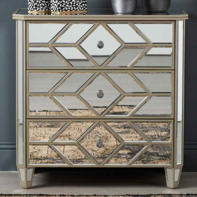 Venetia Mirrored Champagne Gold 3 Drawer Chest Of Drawers Cabinet ...